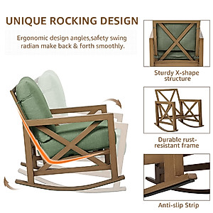 NATURAL EXPRESSIONS Outdoor Patio Rocking Chair, Metal Rocker Chair with 6.5'' Extra Thick Olefin Cushions, Rocking Lawn Chair Rustproof Steel Frame for Backyard,Porch,Poolside