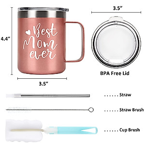 GINGPROUS Best Mom Ever Insulated Travel Mug, Mother's Day Christmas Birthday Gifts for Mom Mother New Mom Mom to Be Mama, Stainless Steel Insulated Coffee Mug with Lid and Straw(12 Oz, Rose Gold)