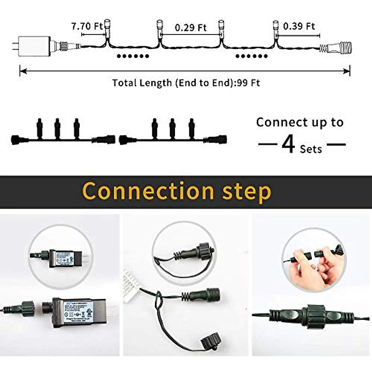 Drunze Christmas Light String 105Ft 300 LED, end-to-end Expandable Plug, 8 Models Waterproof Outdoor Indoor Fairy Christmas Tree String for Party, Garden, Wedding, Holiday (Warm White)