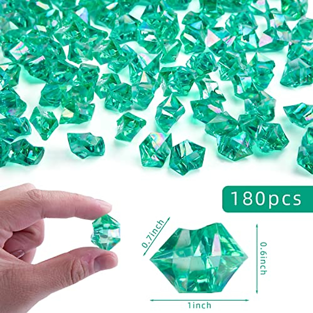 DomeStar Green Fake Crushed Ice Rocks, 180 PCS Fake Diamonds Plastic Gems Acrylic Clear Ice Rock Diamond Crystals for Vase Fillers Table Scatter Party Home Decoration Wedding Display