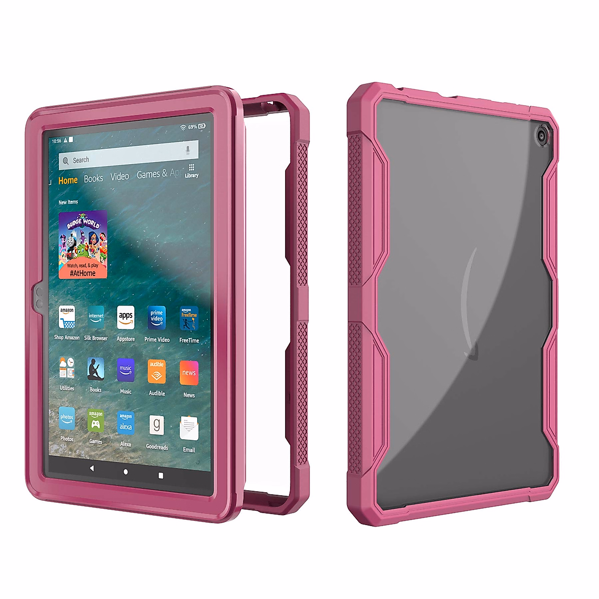 EpicGadget Case for Amazon Fire HD 8 / Fire HD 8 Plus (12th Gen, 2022 Released) - Clear Back Full Body Dual Layer Protective Hybrid Cover Case Support Wireless Charging for HD 8 Plus (Plum)