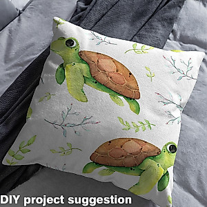 Cute Sea Turtles Fabric by The Yard Watercolor Cartoon Wild Sealife Decor Fabric for Kids Boys Girls Outdoor Natural Leaves Rustic Style Fabric for Bed Outdoor Indoor DIY Projects 1 Yard