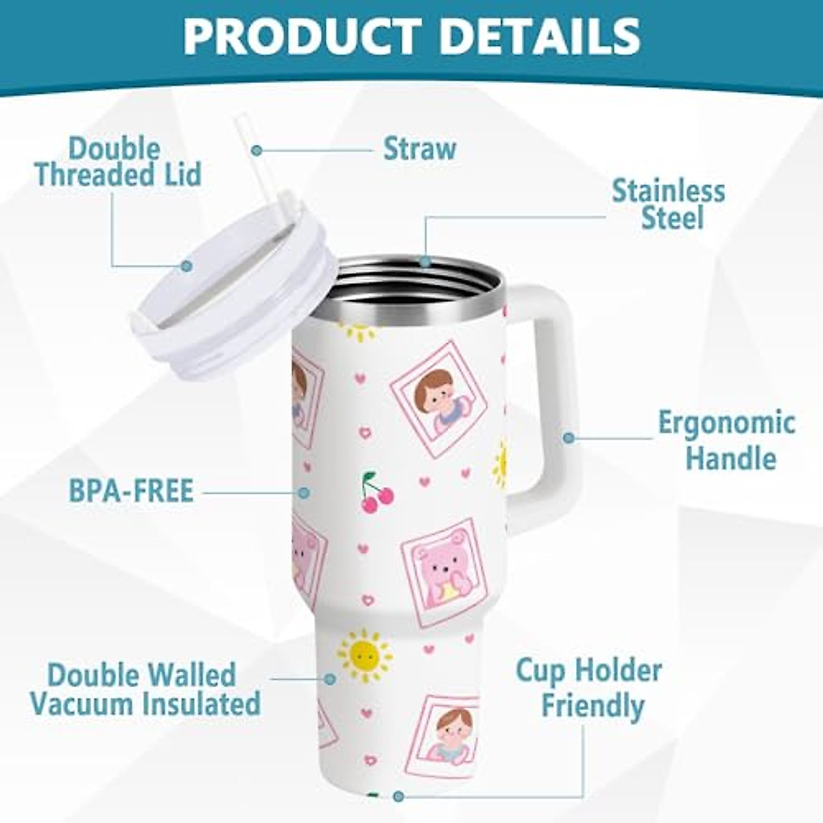 30 Oz Cute Bear Cartoon Steel Insulated Tumbler with Handle and Straw Fall Insulated Tumbler