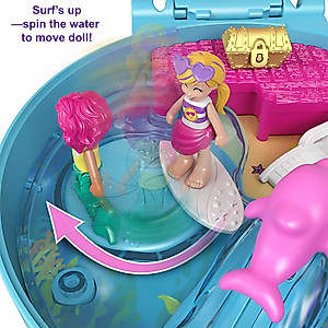 Polly Pocket Compact Playset, Dolphin Beach with Micro Polly, Mermaid Doll & Accessories, Travel Toys with Surprise Reveals