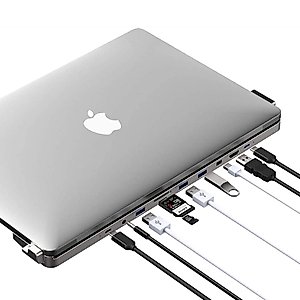 USB C Adapter Hub Multiport Laptop Docking Station,10-in-2 Dongle Type C Standard USBC Dock for New MacBook Pro 13-in [2016-2019] [Space Grey]
