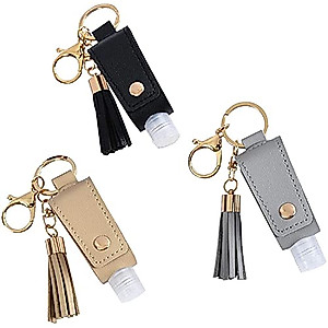 Milcraft Portable Empty Travel Bottle Keychain Hand Sanitizer Bottle Holder 3 Pack 1oz / 30ml Small Squeeze Bottle Refillable Containers for Toiletry Shampoo Lotion Soap (Black+Grey+Khaki)