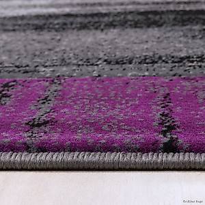 Allstar 8x10 Grey and Purple Modern and Contemporary Rectangular Accent Rug with Gainboro Grey and Charcoal Grey Abstract Bidirectional Brush Stroke Design (7' 9" x 9' 8")