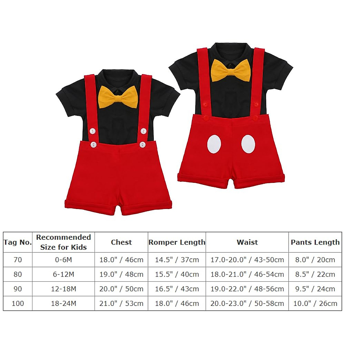 First Birthday Cake Smash Photo Prop Outfits for Baby Boys Romper+Bow Tie+Suspenders Overalls Bib Pants Shorts Ears Headband Halloween Baby Shower Clothing Set Red+Balck-Buttons 12-18 Months