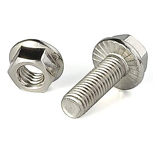 L-A M6-1.0 x 45mm Flanged Hex Head Bolts Hexagon Screws, Serrated Flange Hex Lock Nut, Fully Threaded, 304 Stainless Steel A2-70（10 Set）