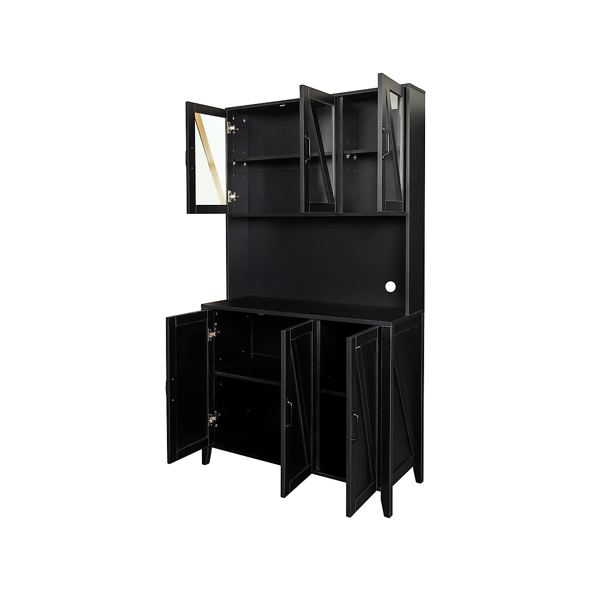 DHHU Tall, Large Pantry Storage Glass Doors, Drawers & Open Shelves, Freestanding Kitchen Cupboard Buffet Cabinet for Living Room, Black