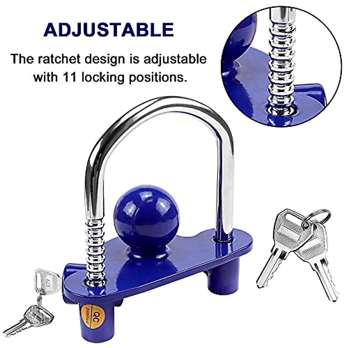 Coupler Lock Hitch Trailer Lock with 2 Keys,72783 Universal Coupler Lock,Universal Adjustable Heavy-Duty Steel Lock Blue