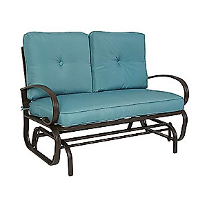 Kozyard Cozy Two Rocking Love Seats Glider Swing Bench/Rocker for Patio, Yard with Soft Cushion and Sturdy Frame (Blue)