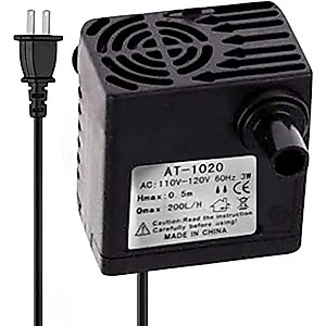 SunGrow 55 GPH 3W Small Outdoor Submersible Cat & Dog Water Fountain Pond Pump, Aquarium Fish Tank Mini Water Pump for Statuary, Hydroponics, Tabletop Fountain, Pet Fountain, For 3-5 Gallons Tank