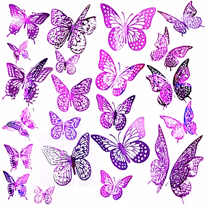 JOSDIOX Butterfly Pale Plum48 Decorative Wall Stickers, 48pcs Metallic Cardboard Butterflies, 3D Party Decorations, Bedroom Living Room Dining Room Wall Decor