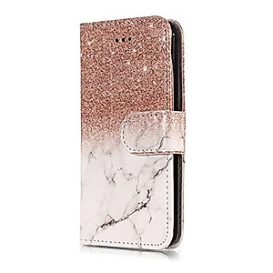 for iPod Touch 7th/6th/5th Generation Marble Wallet Case,Areall Colorful Hybrid Flip Folio Kickstand Shockproof Full Protective Phone Cover for iPod Touch 5/6/7,Rose Gold White