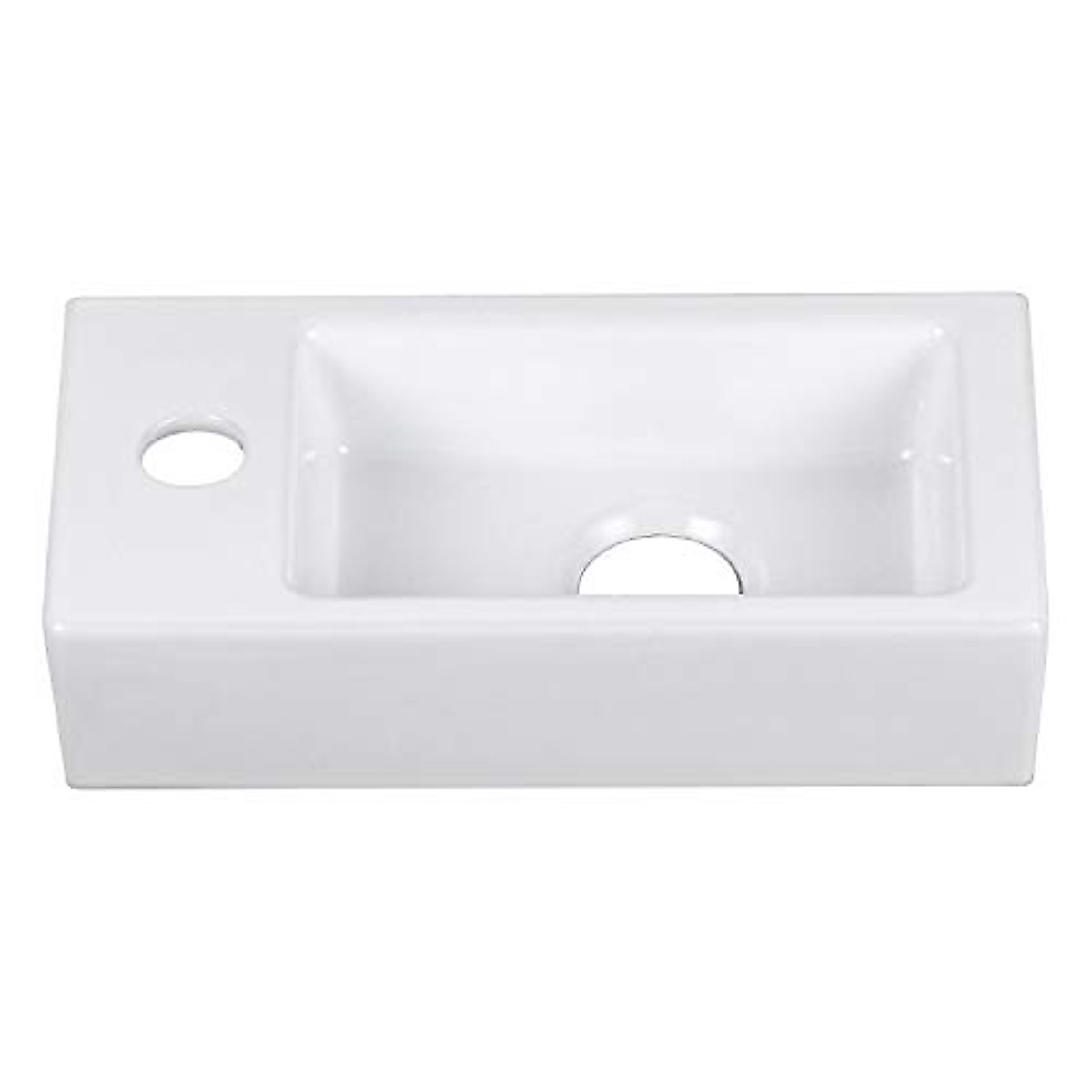 DeerValley DV-1V081L Liberty Wall Mount Sink, Rectangle Mini Vessel Sink,Small Bathroom Cloakroom White Porcelain Ceramic Wash Basin Right/Left Hand (Left Hand) (Left Hand)