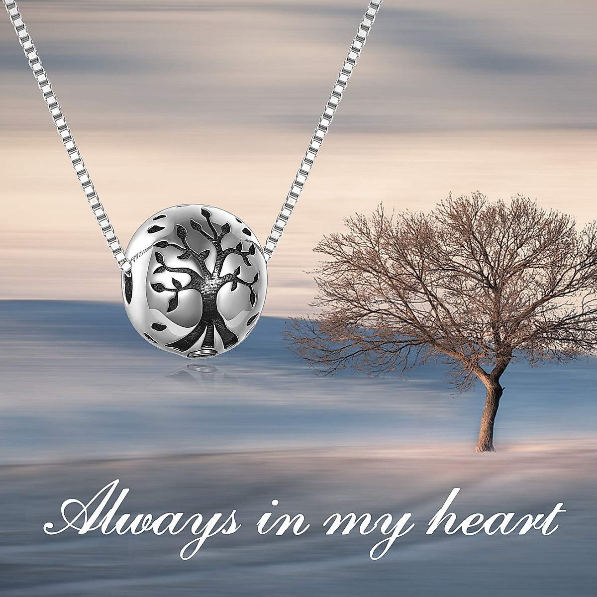ONEFINITY Sterling Silver Tree of Life Urn Necklace for Ashes Round Family Tree Pendant Cremation Jewelry for Ashes of Loved Ones Keepsake