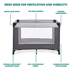Dream On Me Nest Portable Play Yard With Carry Bag And Shoulder Strap, Grey