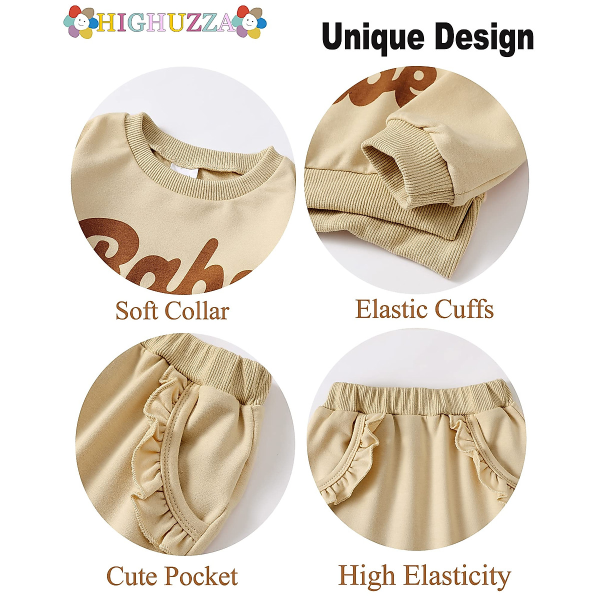 HIGHUZZA 12-18 month girl clothes baby girl clothes toddler girl clothes newborn infant babies fall outfits winter girls sweatshirt baby girls' clothing baby pant set 2 pcs Khaki