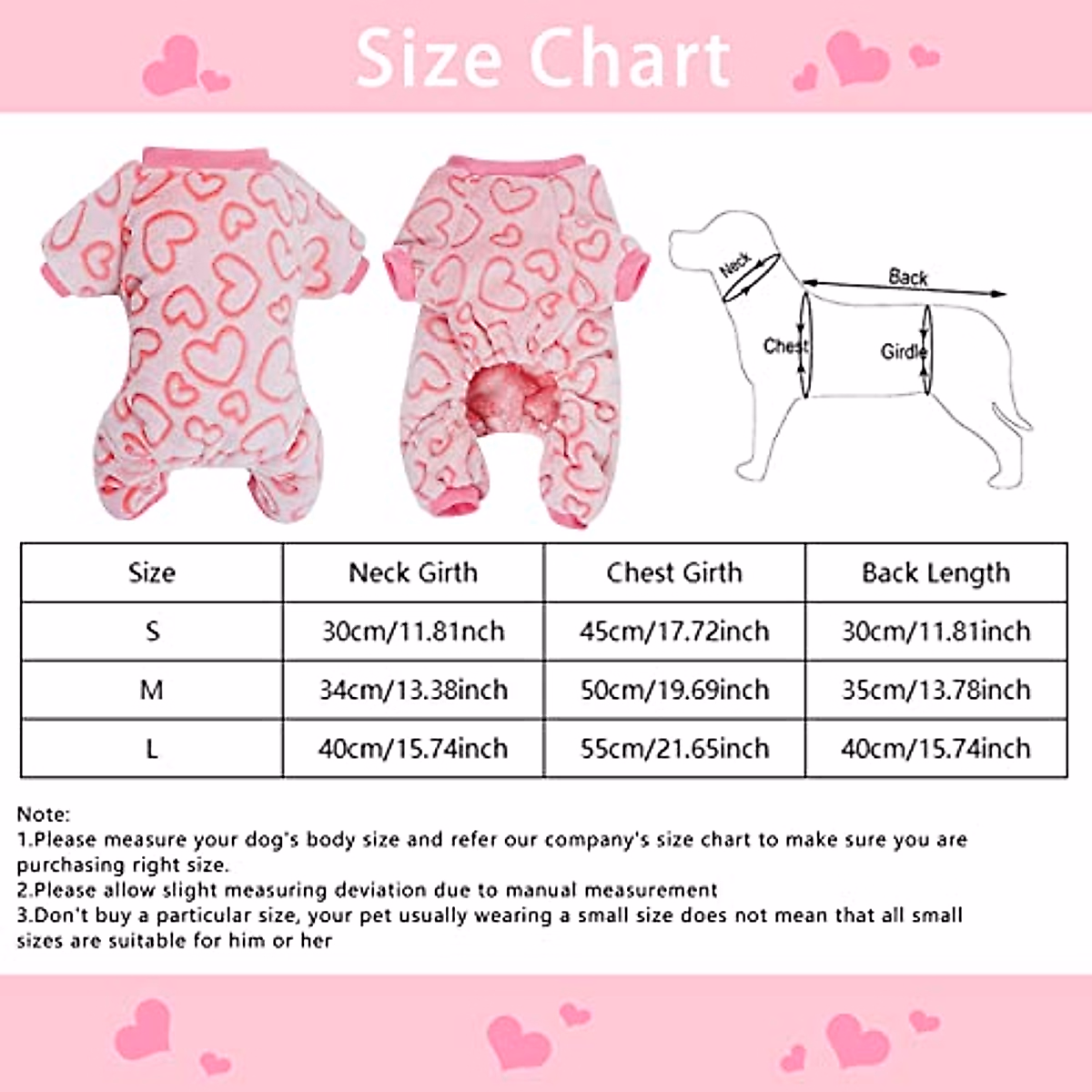 Dxhycc Fleece Dog Pajamas Cute Dog Heart Pajamas Puppy Jumpsuit Pajamas Warm Soft Pet Holiday Clothes for Small Medium Cats and Dogs (Pink, L)