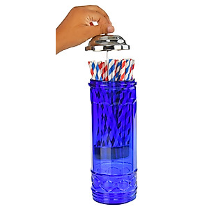 HOME-X Cobalt Blue Glass Straw Dispenser, Straw Holder, Vintage Home Kitchen Accessories, Pop Up Stra Lid Dispenser, Depression Style