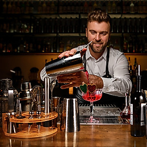 Esmula Bartender Kit with Stylish Bamboo Stand, 12 Piece 20oz/25oz Boston Cocktail Shaker Set for Mixed Drink, Professional Stainless Steel Bar Tool Set, Gift for Man Dad- Cocktail Recipes Booklet