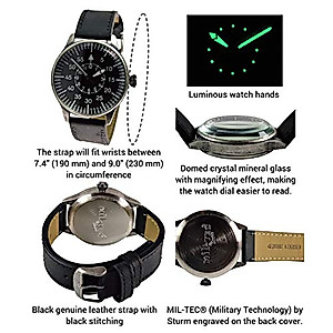 Mil-Tec Vintage Aviator Watch Black Dial Quartz Mens Flieger Pilot World War 2 Wristwatch