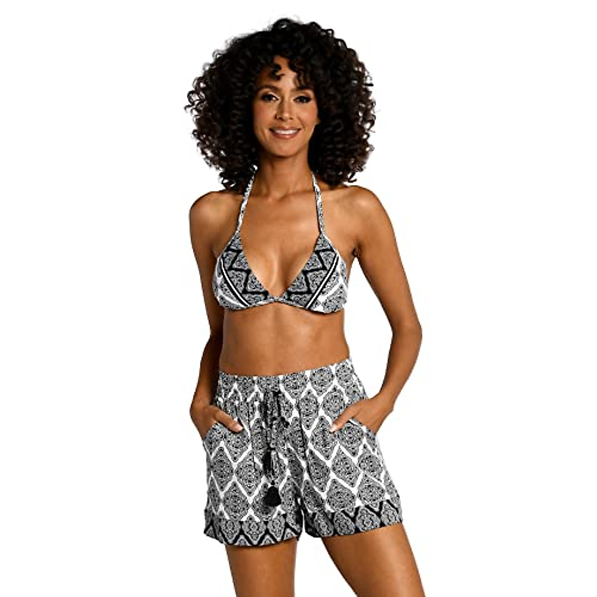 La Blanca Womens Beach Short Swimsuit Cover Up Swim Trunks, Black/White//Oasis Tile, Medium US