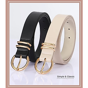 VONMELLI 2 Pack Women's Leather Belts for Jeans Pants Fashion Gold Buckle Ladies Belt light beige