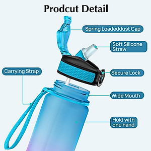 EYQ 32 oz Water Bottle with Times Marker, Carry Strap, Leak-Proof Tritan BPA-Free, Ensure You Drink Enough Water for Fitness, Gym, Camping, Outdoor Sports (Green/Purple Gradient)