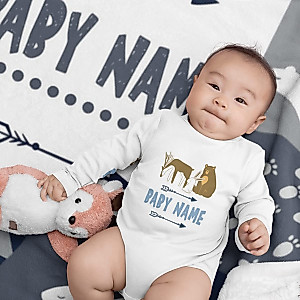 Ruby Star Personalized Baby Blanket for Boy, Cozy Plush Fleece Blanket, Custom Baby Name, Includes Baby Onesie and BIB, Bankets for Kid (Woodland), Full