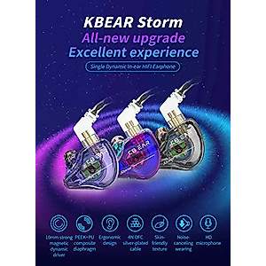 YINYOO KBEAR Storm in-Ear Monitor, 1DD Wired Earphones Professional Wired Earbuds IEM with Crystal Clear Sound, 3.5mm Plug in Ear Headphones for Musician Singer Music (Blue-Purple, Without mic)
