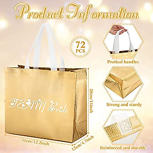 72 Pack Reusable Gift Bags with Handles Glossy Reusable Grocery Bags Tote Bags for Wedding Bridesmaid Birthday Christmas(Gold)