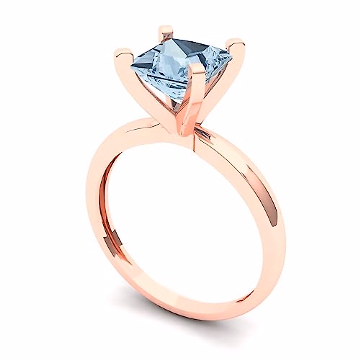 Clara Pucci 1.50 ct Princess Cut Solitaire Natural Aquamarine Engagement Wedding Bridal Promise Anniversary Ring 18K Rose Gold Size 3.5