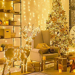 QDY -Net Lights Outdoor Mesh Lights LED Bush Lights 8 Modes Decor Lights for Home Fence Garden Roof Window Indoor Decoration,2 Warm White,6x4m 880LED