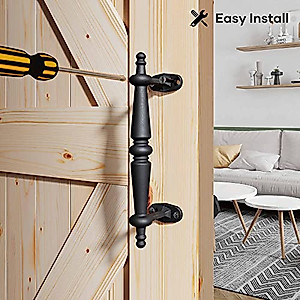EaseLife 9" Barn Door Pull Handle,Rustic Black Cast Iron Grab,Easy Install