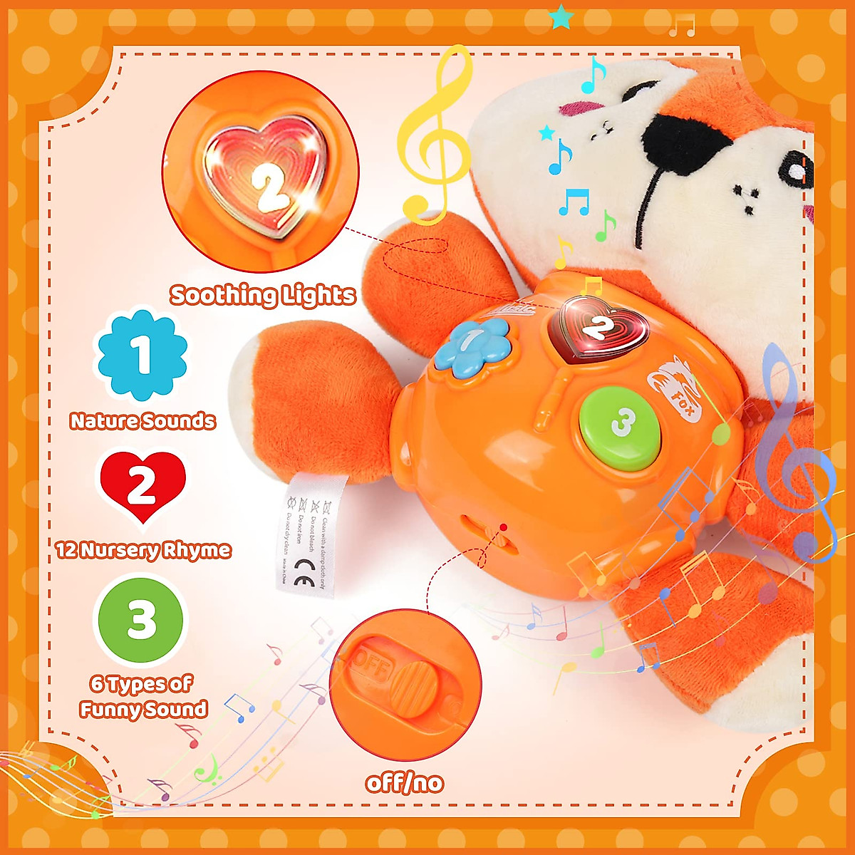 Vanmor Plush Fox Baby Toys 0 3 6 9 12 Months, Newborn Baby Musical Light Up Baby Toys, for 0-3 3-6 6-12 Months Boys Girls