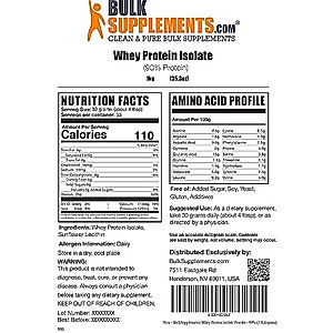 BULKSUPPLEMENTS.COM Whey Protein Isolate Powder - Pure Protein Powder - Flavorless Protein Powder - Whey Protein - 30g per Serving, 3 Servings of Unflavored Protein Powder (100 Grams - 3.5 oz)