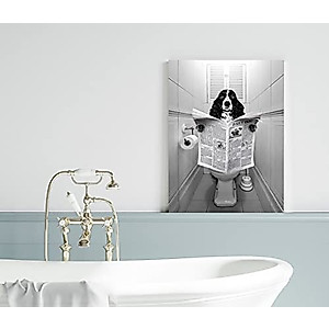 kvtiwee Custom Pet Portrait from photo, Pet in Toilet Canvas Print Wall Art, Black and White Funny Bathroom Art, Personalized Pet Gift, Custom Pet Dog Cat Poster Printable