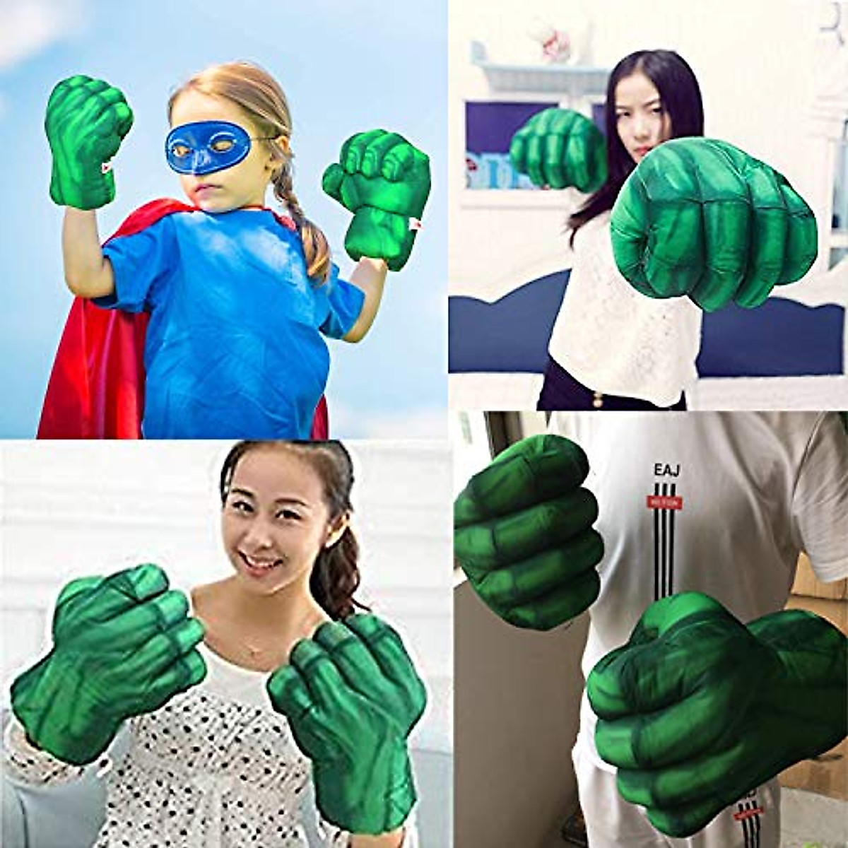 Superhero Hands Gloves Superhero Toy Fists Kids Soft Plush Superhero Costume Accessories Superhero Costumes Gloves Cosplay for Boy Girl Christmas Halloween Birthday Gift (1 Pair) Green