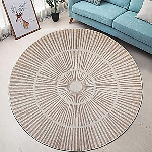 Lacomfy Modern Abstract Rug 5.2Ft Large Round Bedroom Rug Soft Mat Contemporary Living Room Rug Nonslip Floor Carpet Geometric Dining Room Rug Circle Carpet Throw Rug for Home Decor, Coffee