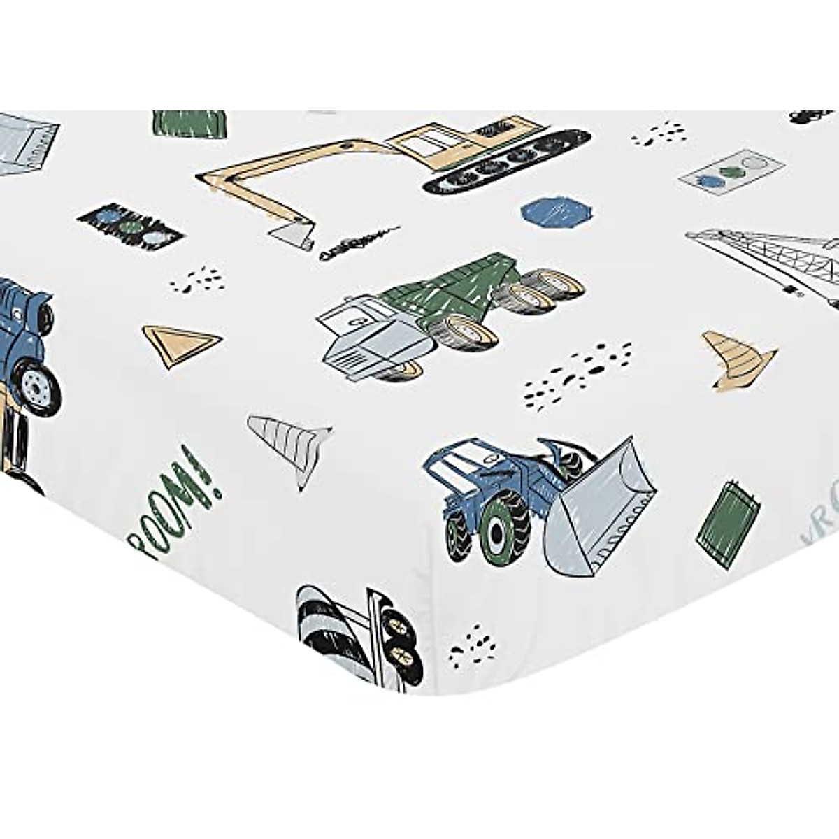 Sweet Jojo Designs Construction Truck Boy Fitted Crib Sheet Baby or Toddler Bed Nursery - Grey Yellow Black Blue and Green Transportation