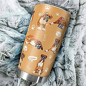 WmhrYpzhL Boxer Travel Mug Dog Coffee Cup Stainless Steel Insulation Tumbler with Lid For Ice Drinks＆Hot Beverage Gifts Boxer
