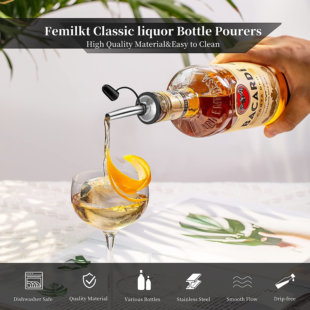 48 Pack Liquor Pour Spouts,Pour Spout for Liquor Bottles with Stoppers,Dishwasher Safe Hygienic Alcohol Speed Spouts,Pour Spouts Suitable for About 3/4" Bottle Mouth, for Olive Oil, Juice, Syrup.