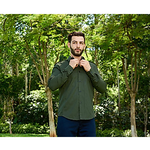 XTAPAN Men's Long Sleeve Casual Slim Fit Button Down Dress Shirt with Two Pockets Asian 5XL=US XL Army Green 6620