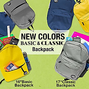 BAZIC School Backpack 17" Navy Blue, Lightweight School Bag Padded Back & Adjustable Strap for Students, Travel Bag Fit A4 Notebook, 1-Pack