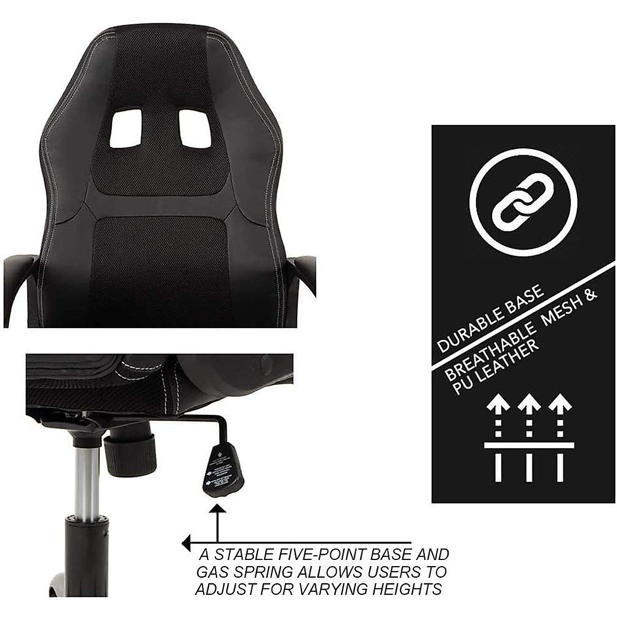 Office Chair Gaming Desk Racing Gaming Chair, PC Gaming Ergonomic Racing Heavy Duty Office Video Game Chair, PU Leather Racing Chair for Home Office Computer Gaming Chairs Video Game Chairs - Black