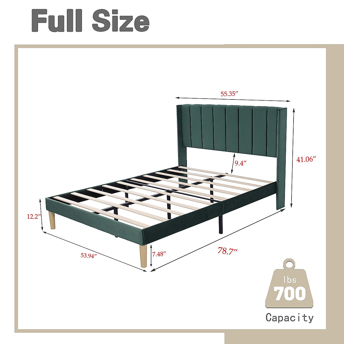 AGARTT Upholstered Platform Bed Frame Full Size with Headboard and Footboard/Wooden Slats Support/No Box Spring Needed/Easy Assembly,Green Velvet