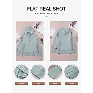 AlvaQ Womens Oversized Half Button Hoodie Sweatshirt Casual Ribbed Long Sleeves Pullover Tunic Top Fashion 2024 Gray Large