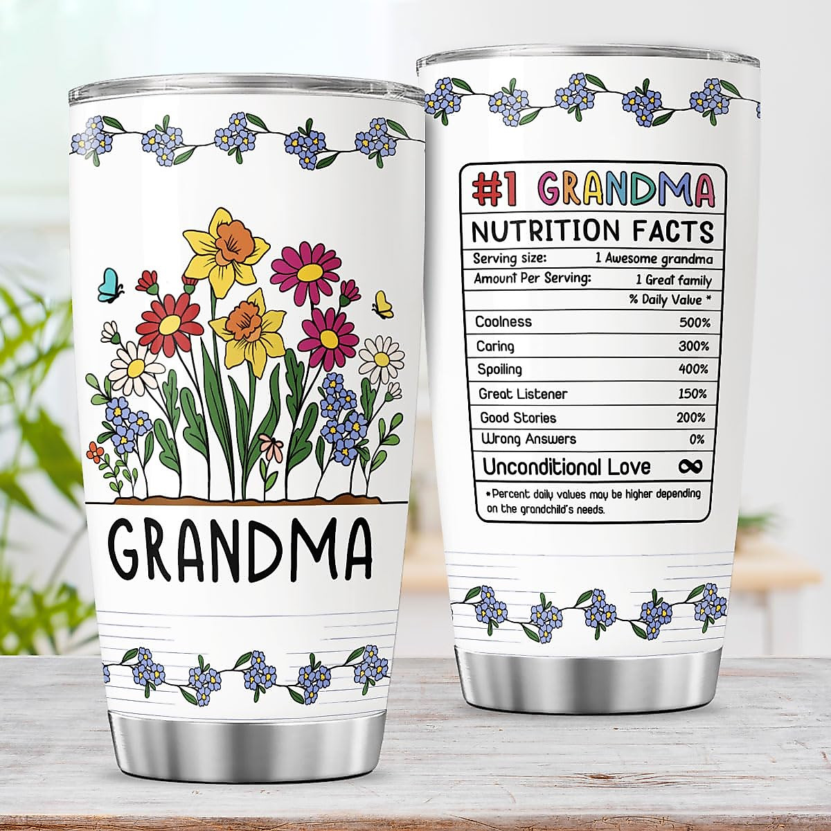 Water Granny Flower Cup Handle Floral Coffee Tumblers Nana Cups, Grandma Ever Nutrition Facts, Tumbler 20 Oz With Lid And Straw, Grandma Gifts